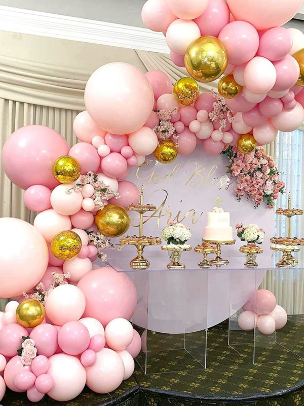 104pcs Pink Gold Balloon Glue Chain, Baby Birthday Party Background ...