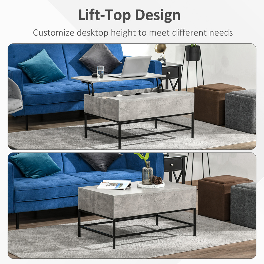 HOMCOM Lift Top Coffee Table with Hidden Storage Compartment and Steel ...
