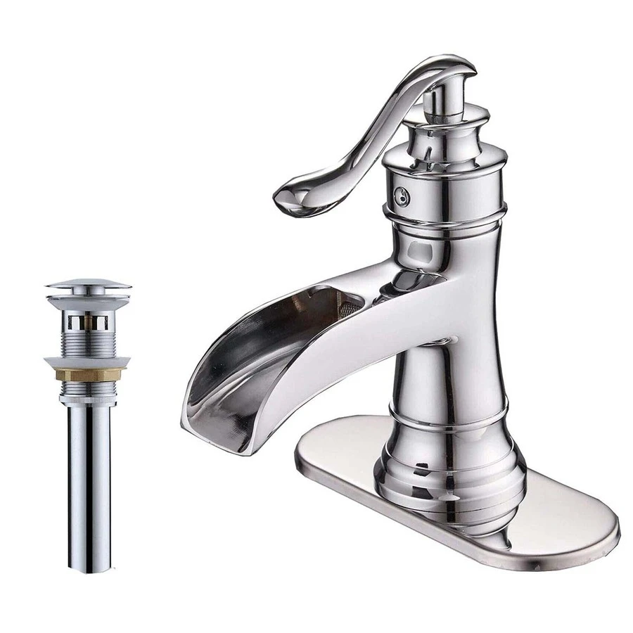 Waterfall Single Hole Single-Handle Low-Arc Bathroom Faucet in Polished ...