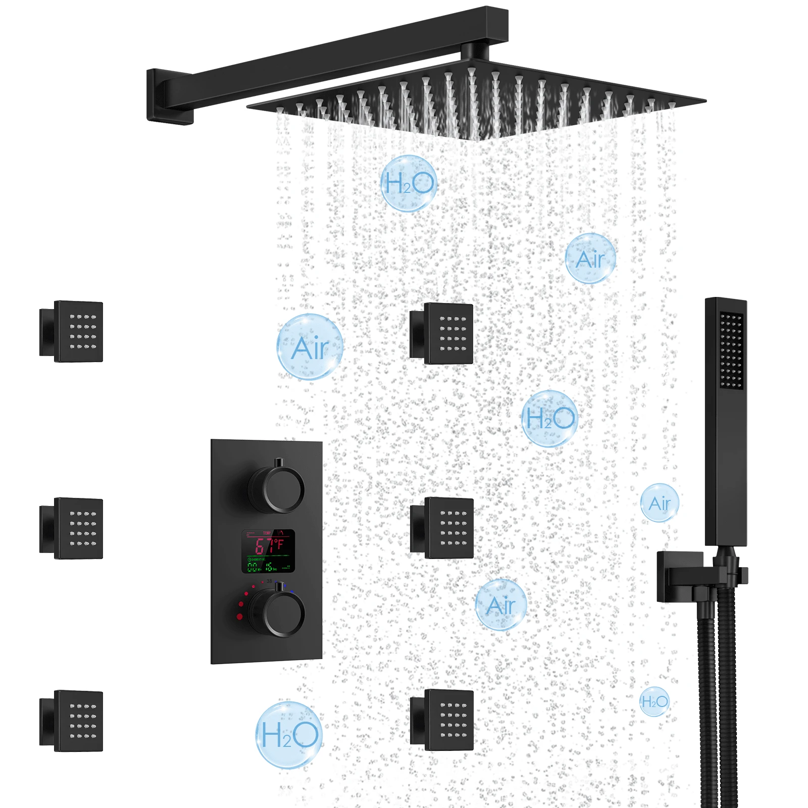 EVERSTEIN 12 Inch Wall-mounted Square Shower Head Complete Shower ...