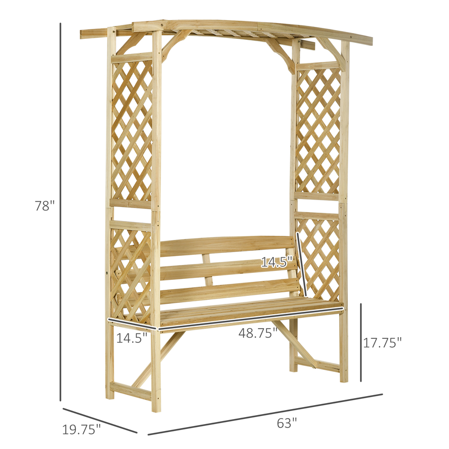 Outsunny Patio Garden Bench Arbor Arch with Pergola and 2 Trellises, 3 ...