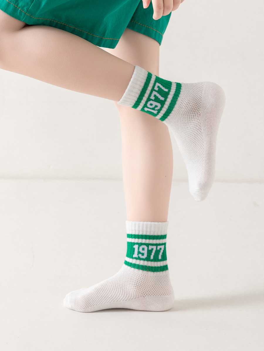 4 Pairs Spring/Summer Mesh Breathable Thin Socks, Green & White ...