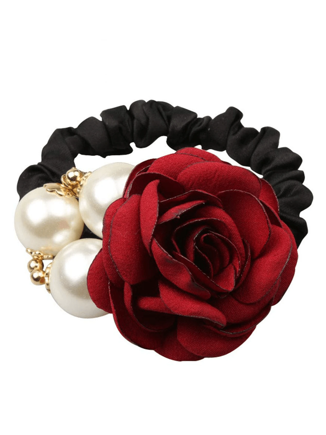4 Pcs Korean Fashion Pearl Hair Rope Rose Flower Hair Band Rhinestone ...