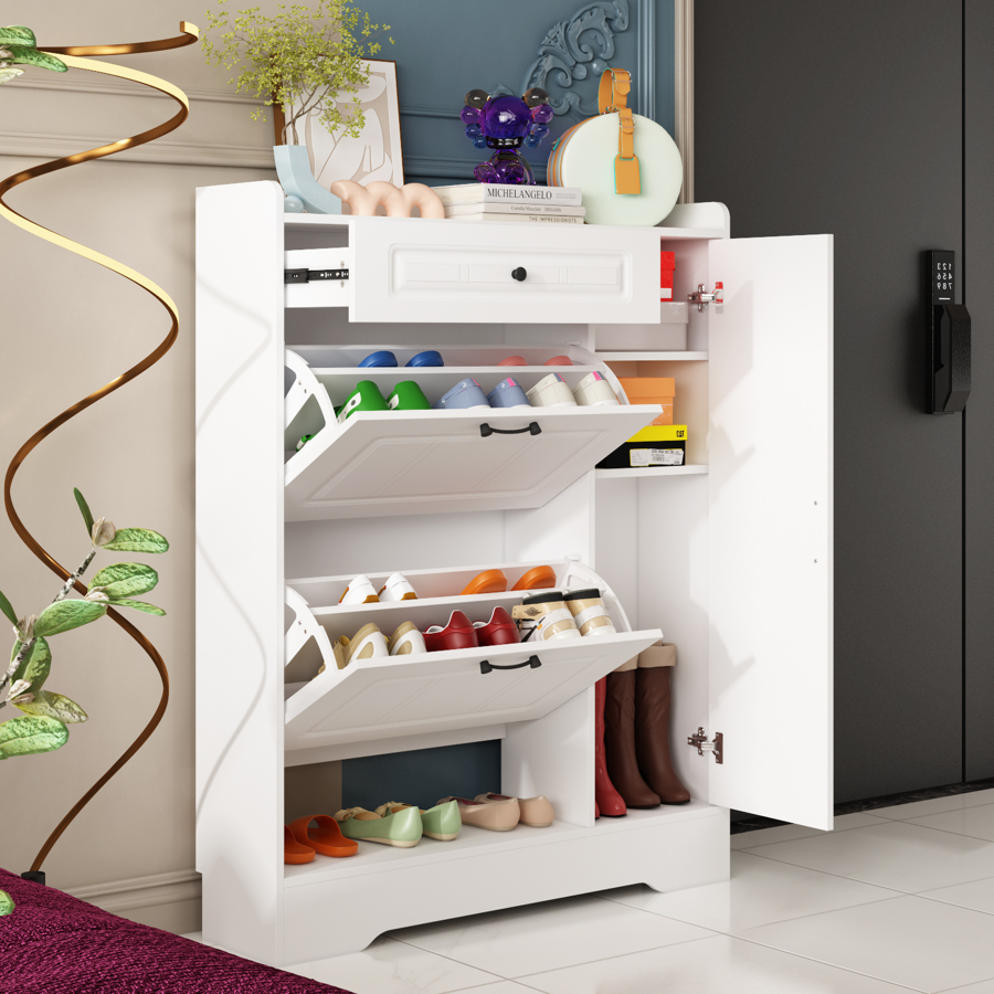 Shoe Cabinet Storage Twin Pull-Down Shoe Compartments, Footwear Rack ...