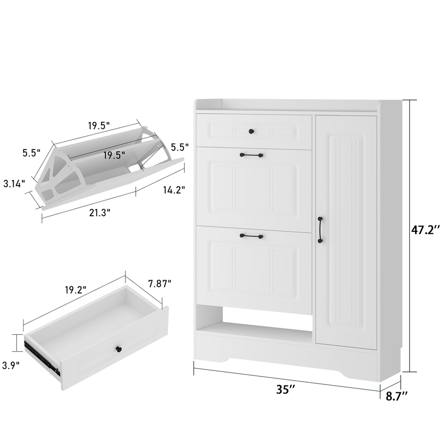 Shoe Cabinet Storage Twin Pull-Down Shoe Compartments, Footwear Rack ...