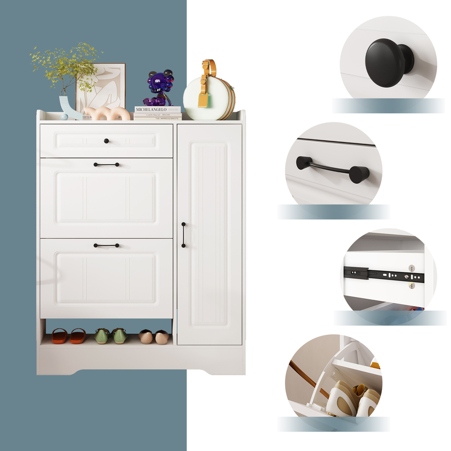 Shoe Cabinet Storage Twin Pull-Down Shoe Compartments, Footwear Rack ...