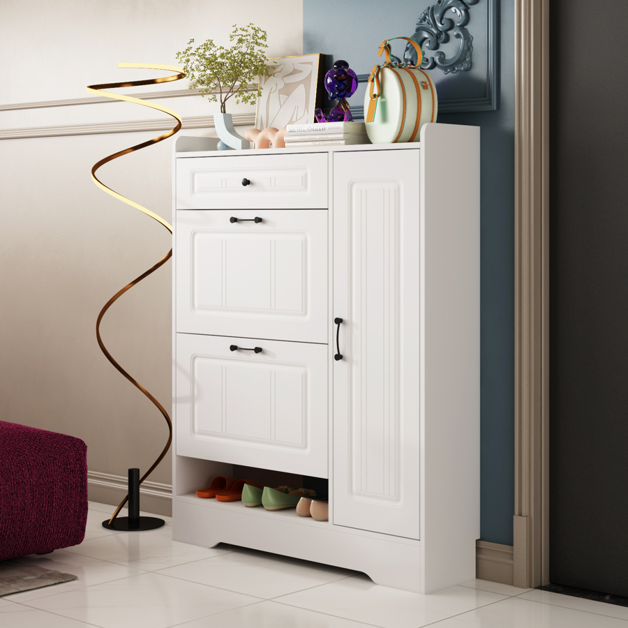 Shoe Cabinet Storage Twin Pull-Down Shoe Compartments, Footwear Rack ...