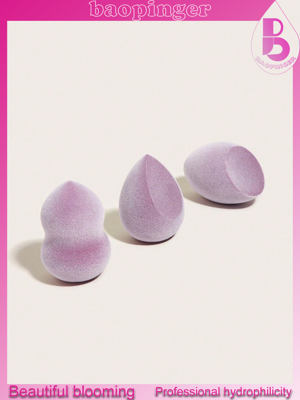 Pack of 3 Burgundy Flocked Beauty Eggs Makeup Blending Sponge for ...