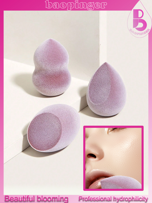 Pack of 3 Burgundy Flocked Beauty Eggs Makeup Blending Sponge for ...