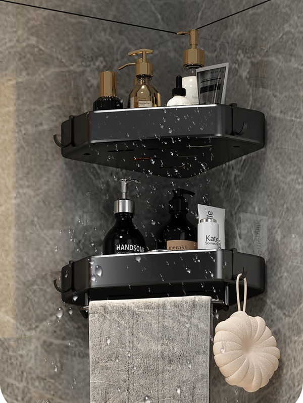 1pc Wall Mounted Bathroom Shelf Without Drilling, Triangular Storage ...