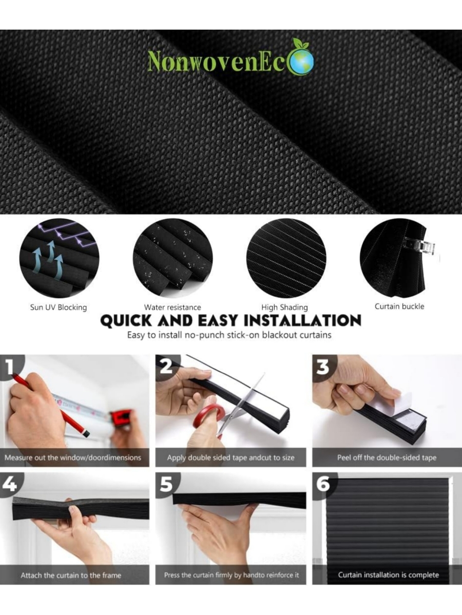 1pc No Tools Pleated Fabric Shades, Temporary Window Blinds, No ...