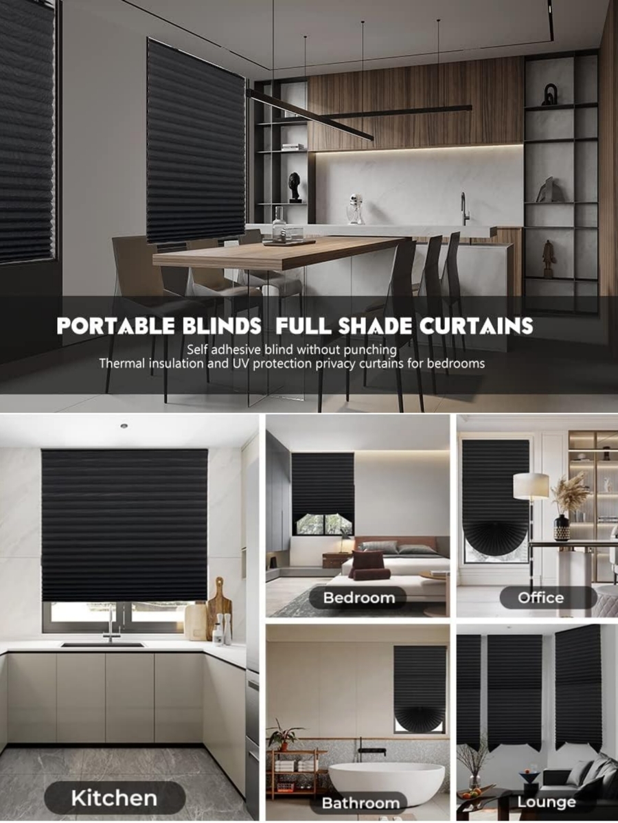1pc No Tools Pleated Fabric Shades, Temporary Window Blinds, No ...