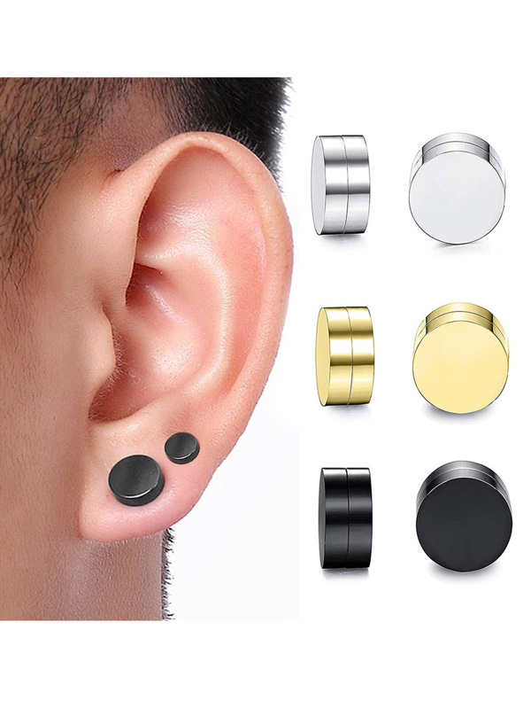 5 Pairs Stainless Steel No Piercing Magnetic Stud Earrings Set for Men ...