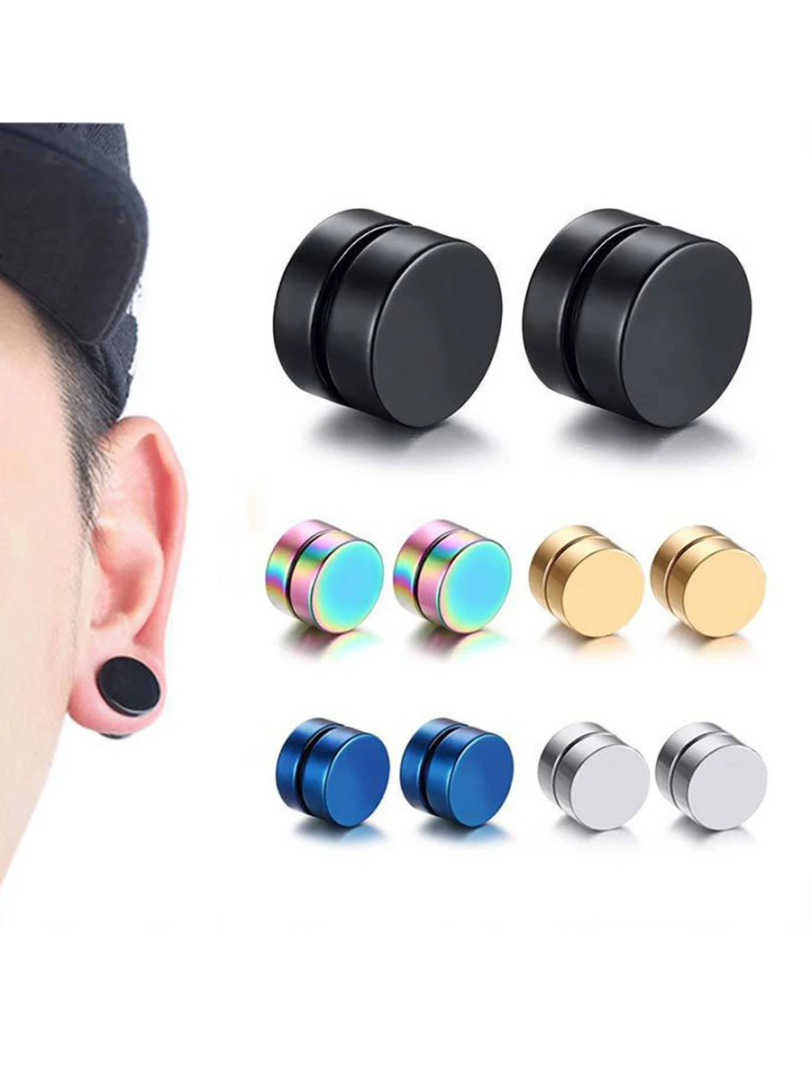 5 Pairs Stainless Steel No Piercing Magnetic Stud Earrings Set for Men ...