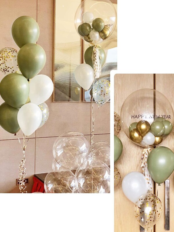 20 piezas mate verde grisáceo globos con perla oro blanco color globos ...