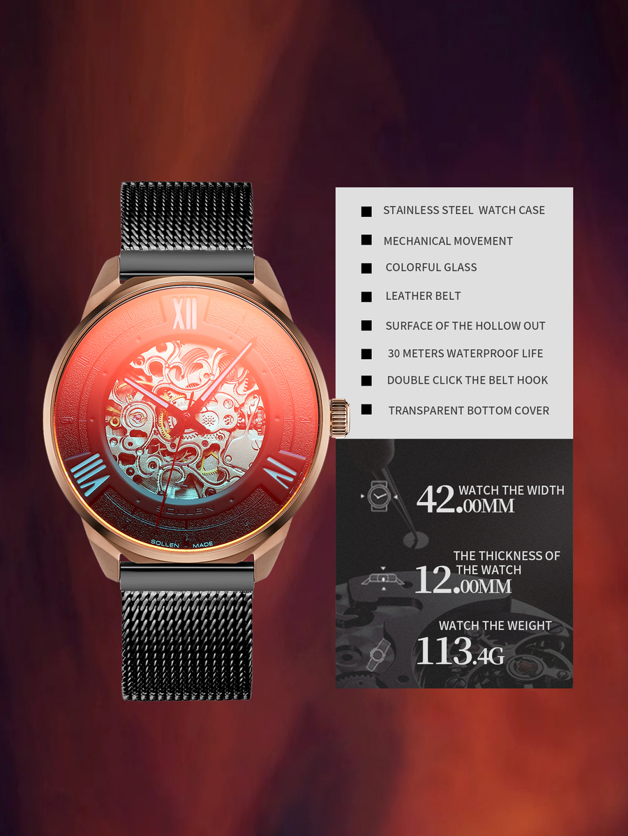 SOLLEN SOLLEN Hollow Automatic Mechanical Watch For Men, Business Style ...