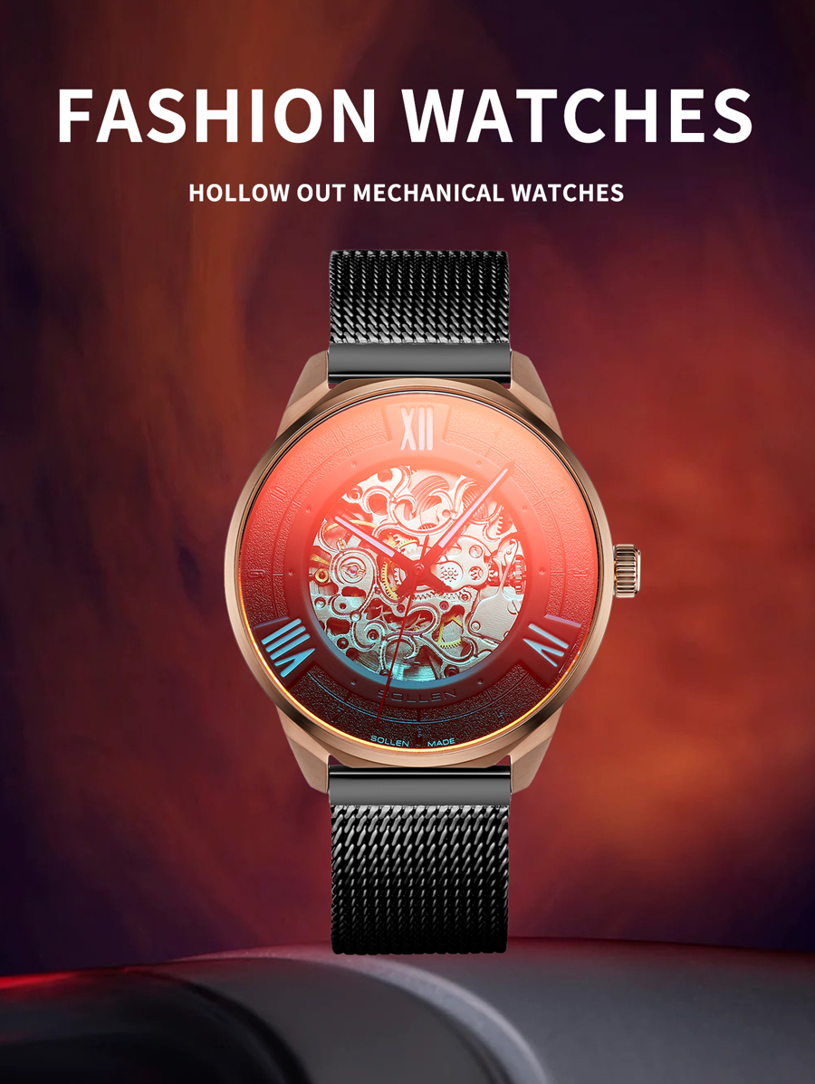 SOLLEN SOLLEN Hollow Automatic Mechanical Watch For Men, Business Style ...