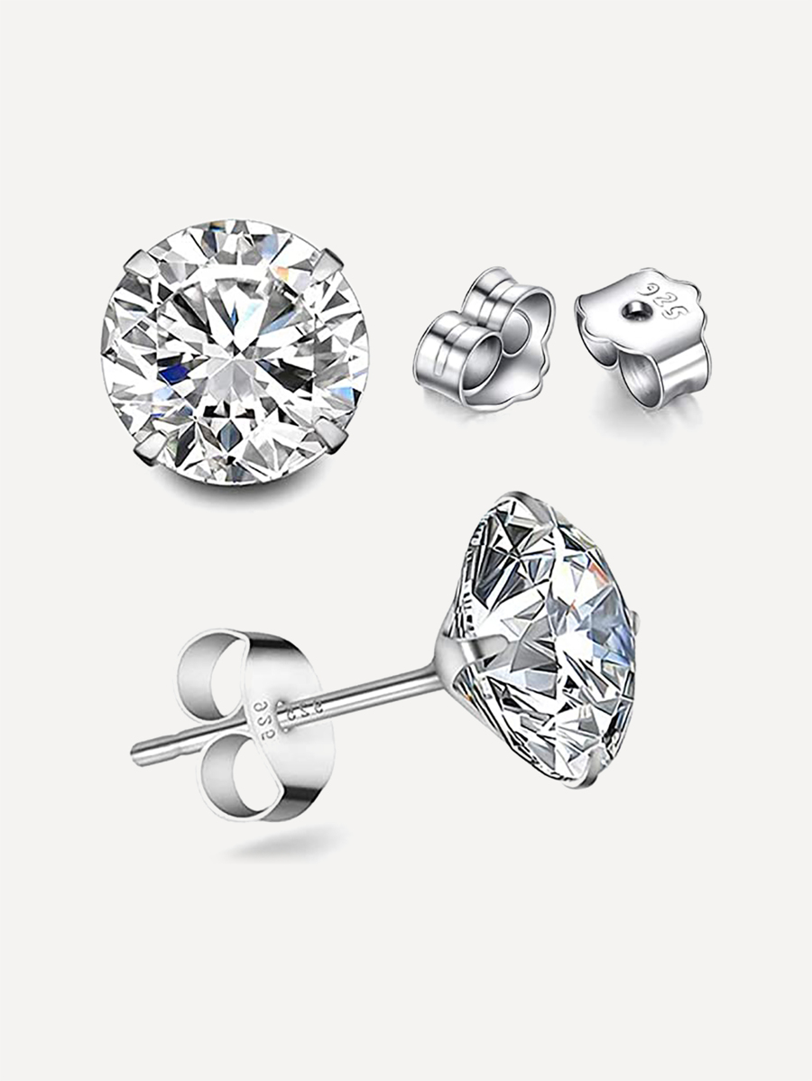 925 Sterling Silver Stud Earrings Set | White Gold Plated ...