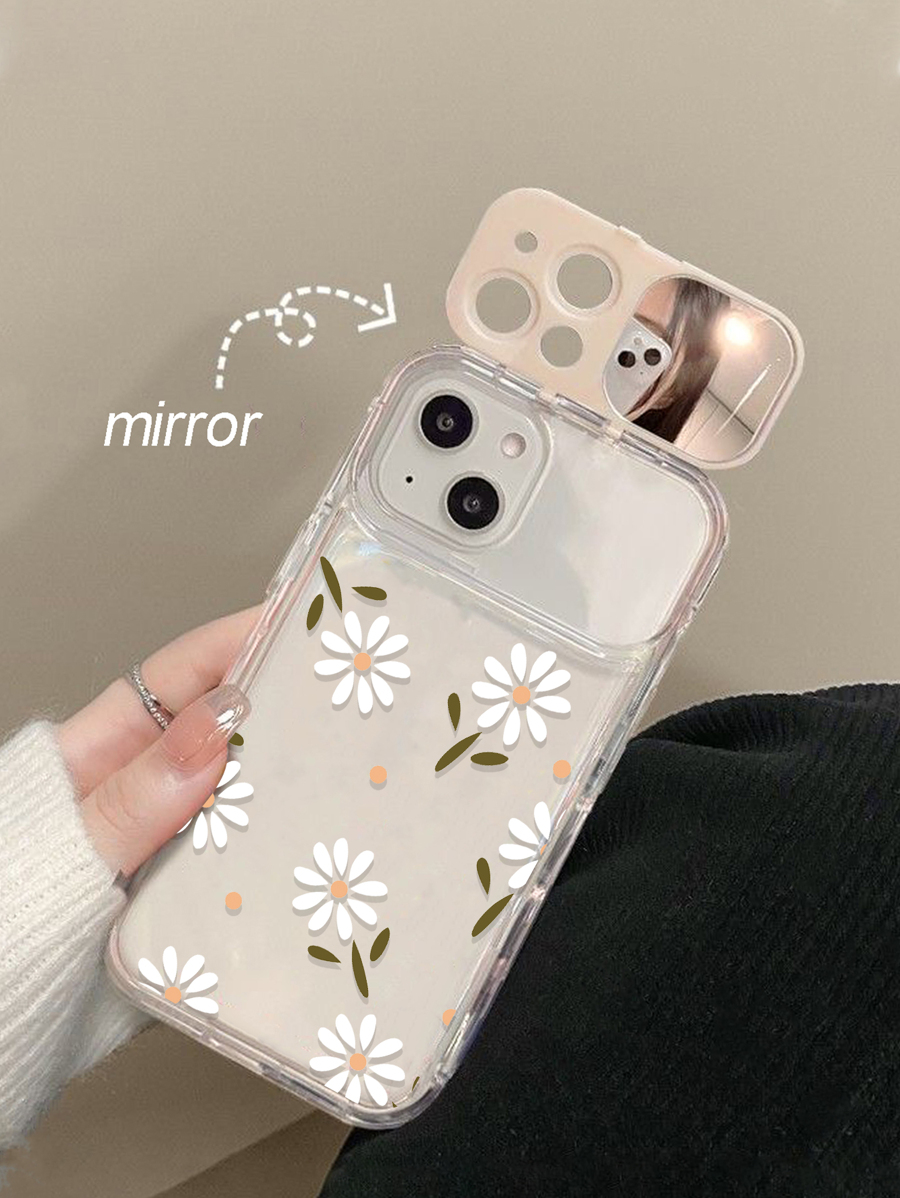 1pc Tpu Mirror Holder Painted Mobile Phone Case Compatible With Iphone 11, 12, 13, 14, 15 Pro ...