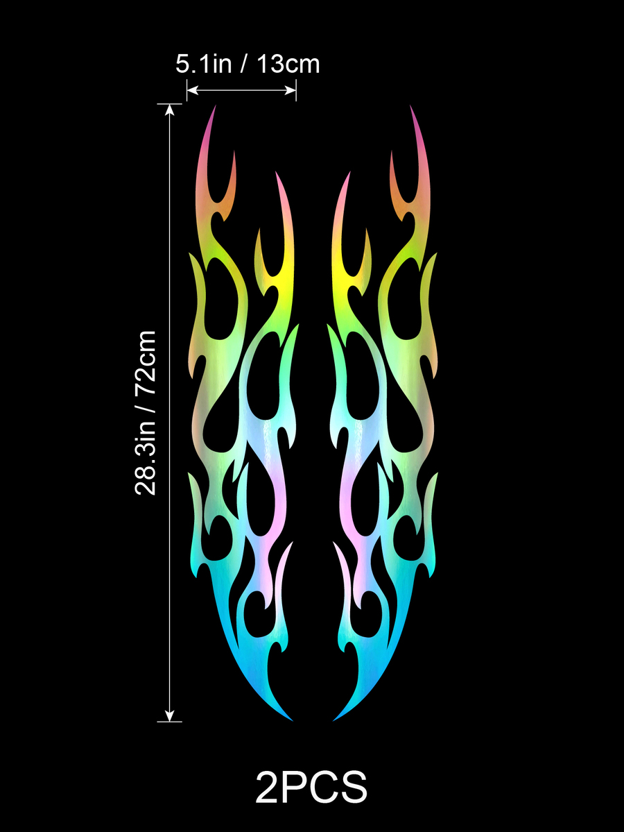 Multicolor 2pcs Cool Reflective Car Stickers Flames Fire Racing Hood ...