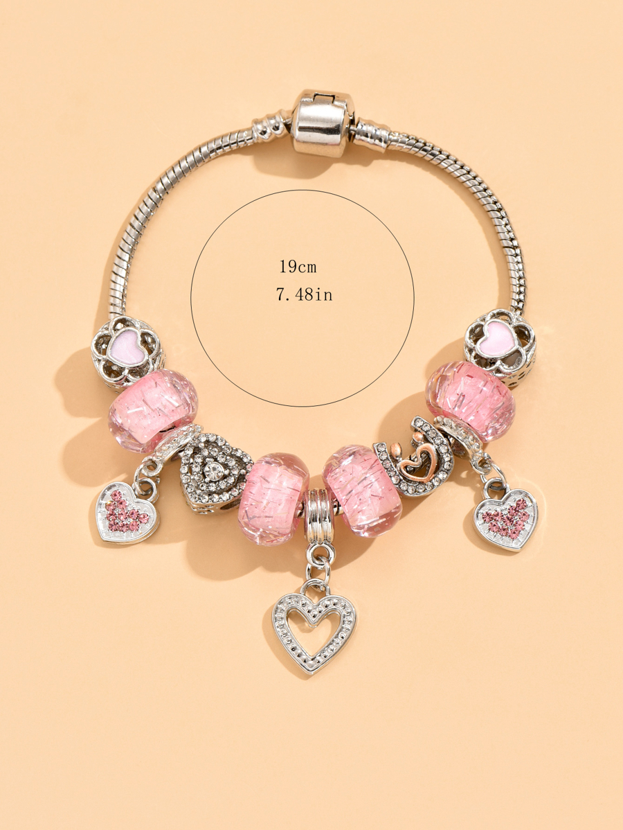 1pc Simple And Versatile Romantic Heart Shaped Beaded Bracelet With Oil ...