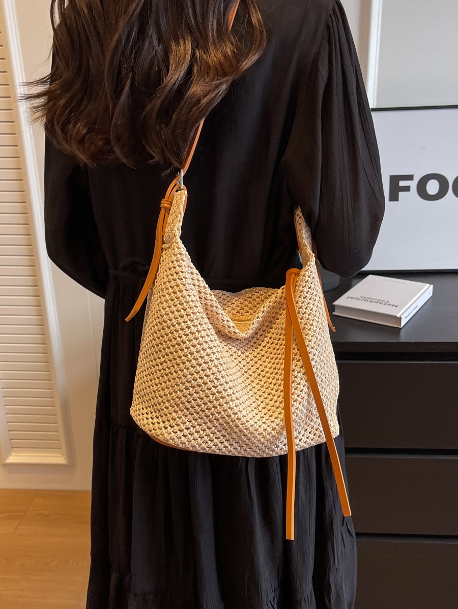 Brown Woven Straw Asymmetric Beach Vacation Simple Elegant Large ...