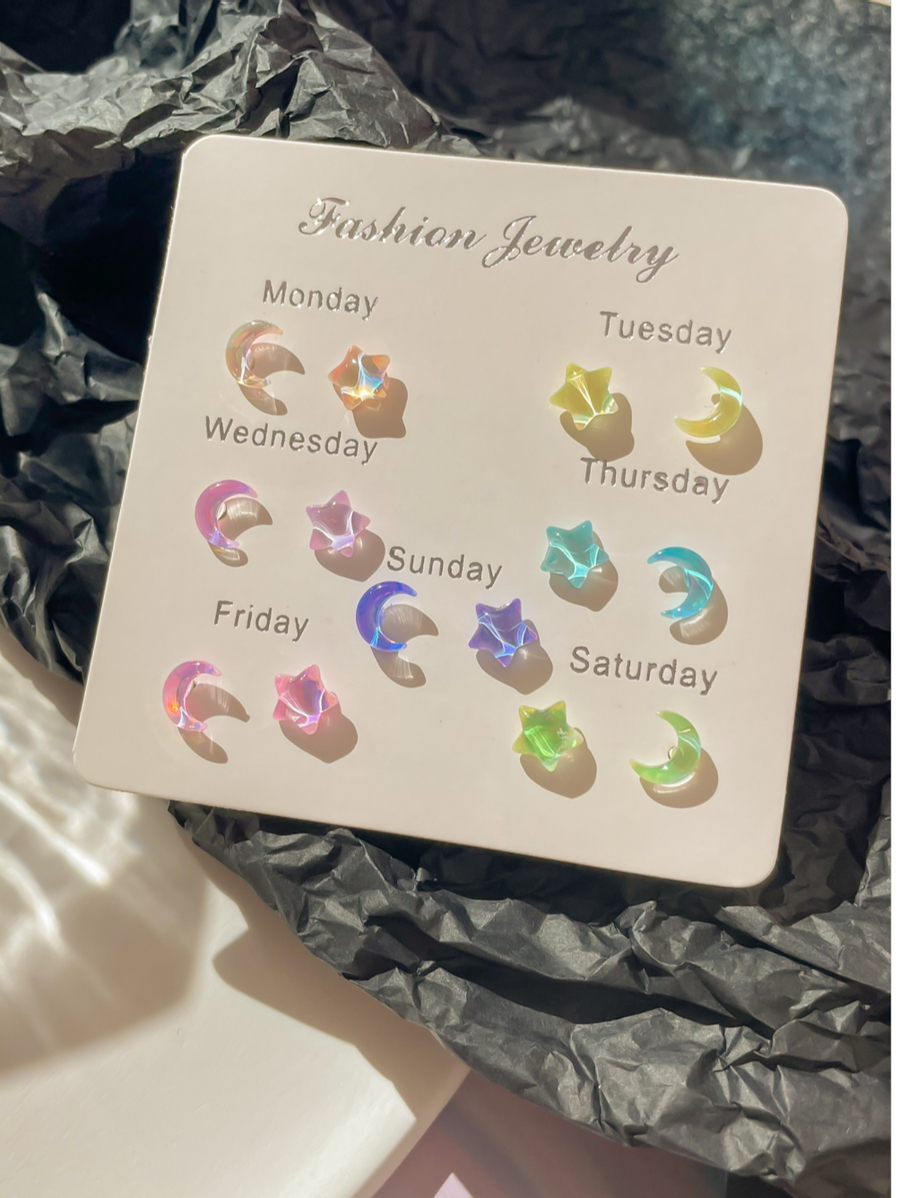 Colorful Crescent & Star Shaped Stud Earrings Set | SHEIN USA