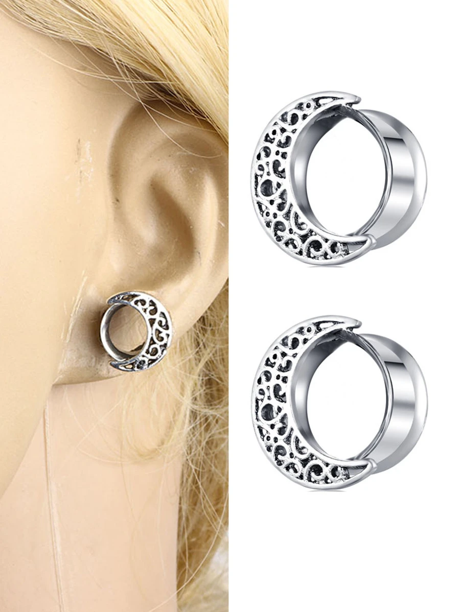 2pcs double flare stainless steel no-screw ear tunnels and plugs hollow ...