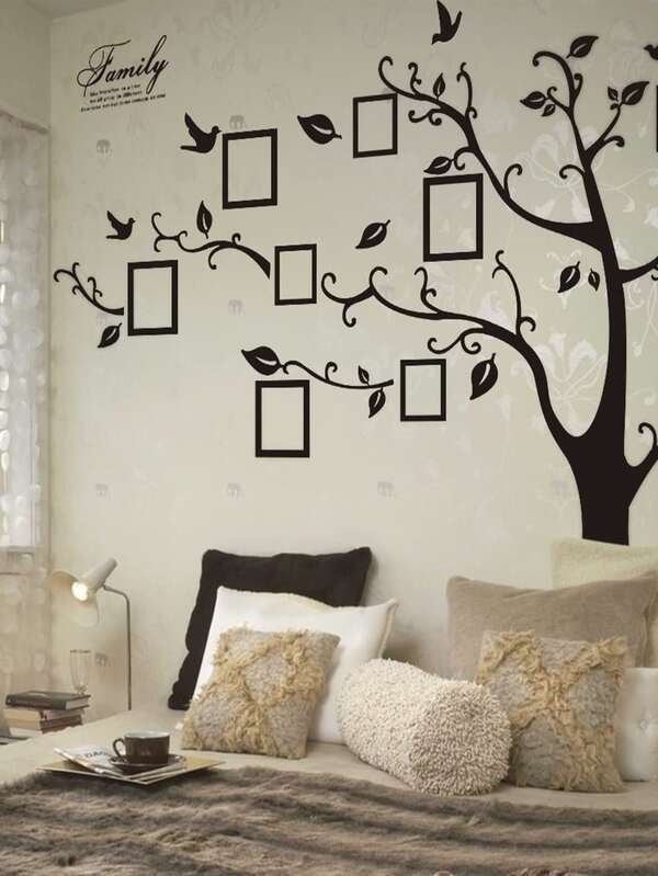 Large Family Tree Wall Decal, DIY Black Photo Frame Tree Wall Decor ...