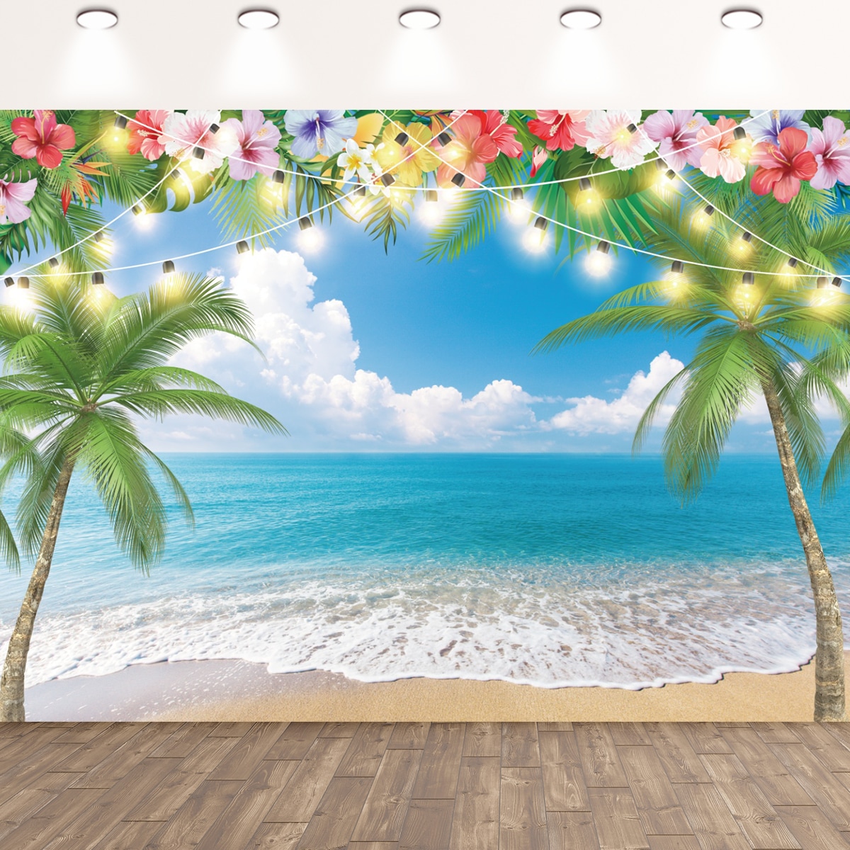 7x5ft Summer Hawaiian Beach Backdrop Aloha Blue Sky Ocean Palm ...