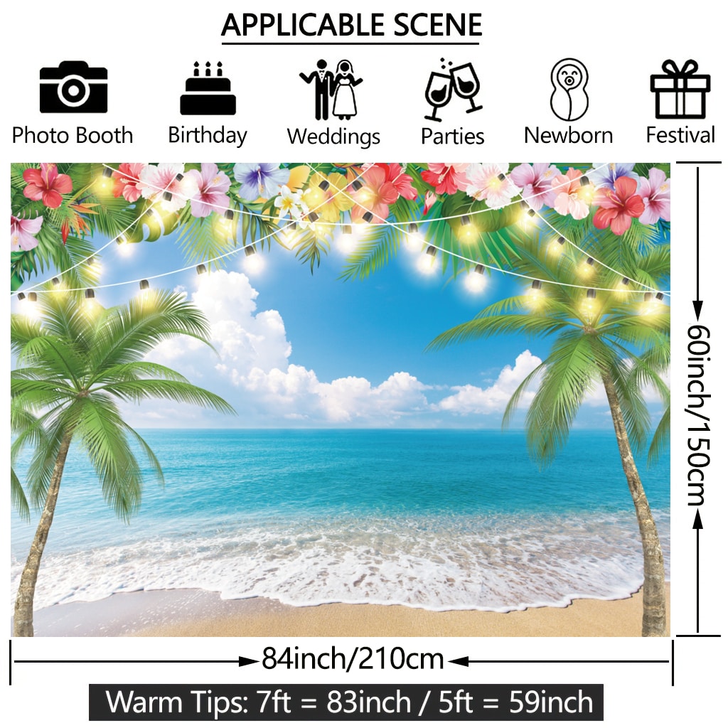 7x5ft Summer Hawaiian Beach Backdrop Aloha Blue Sky Ocean Palm ...