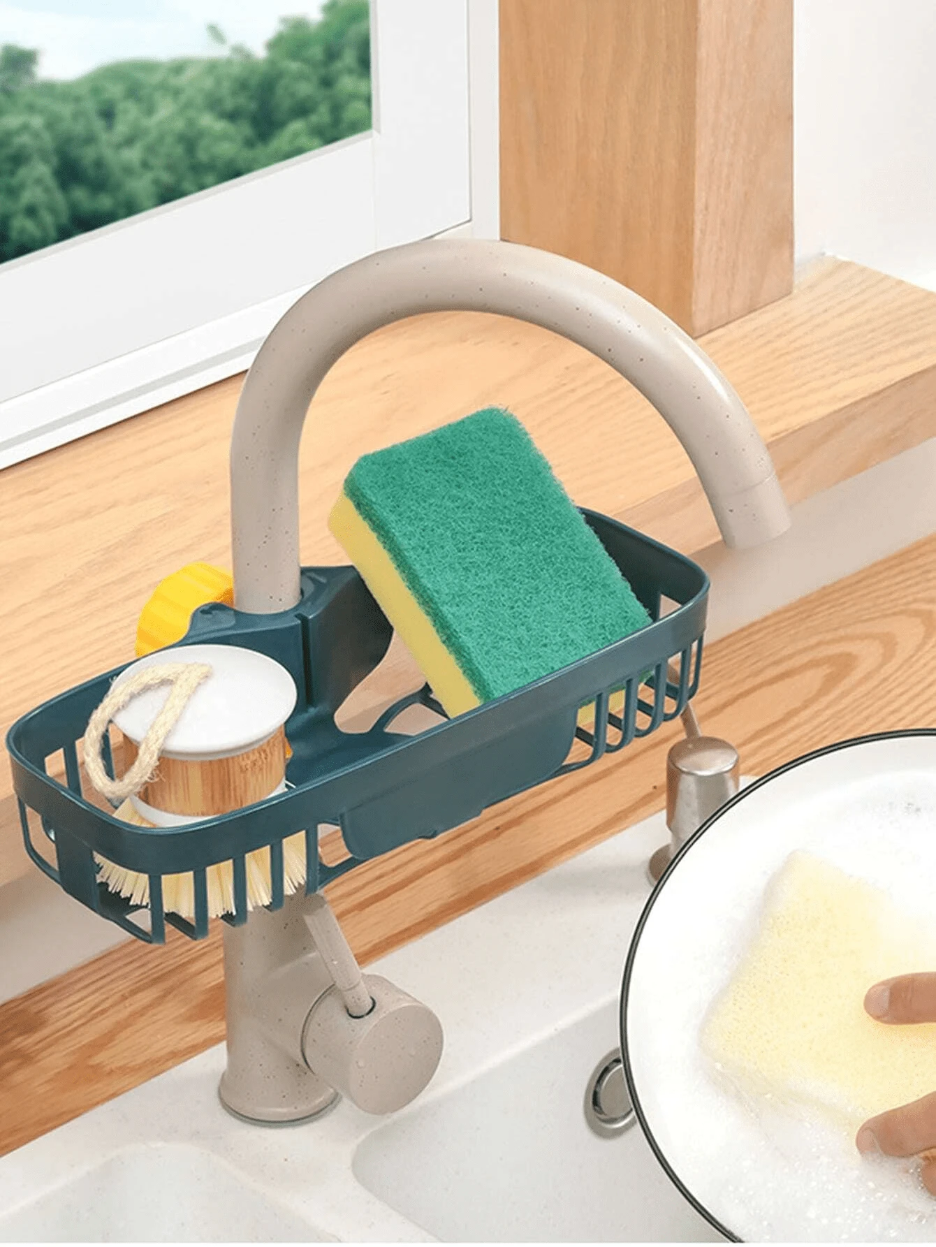 1pc Kitchen Faucet Storage Rack: Sink Organizer With Towel Bar, Sponge ...