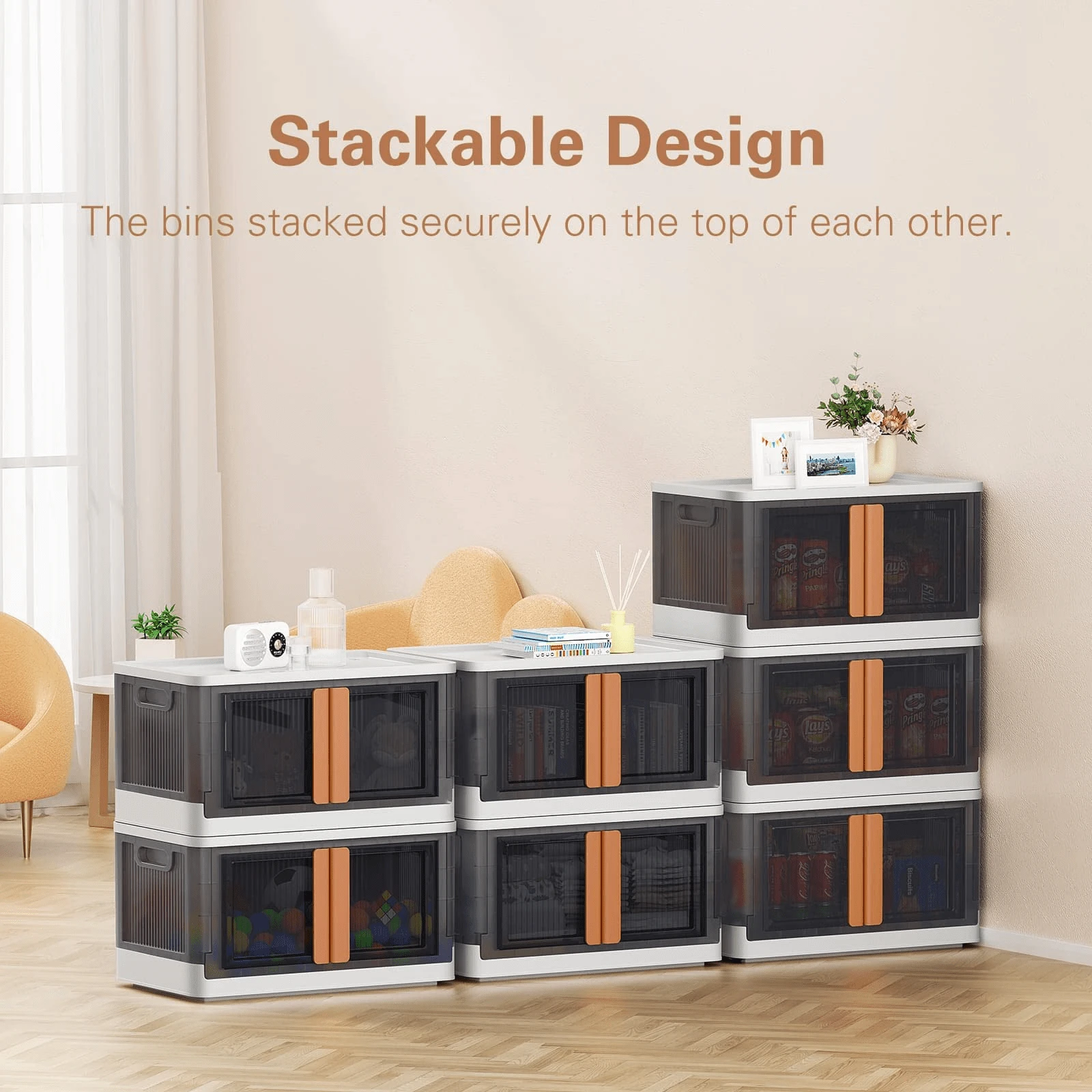 Plastic Storage Bin, 34 Qt./9 Gallon Stackable Storage Bin, Folding ...