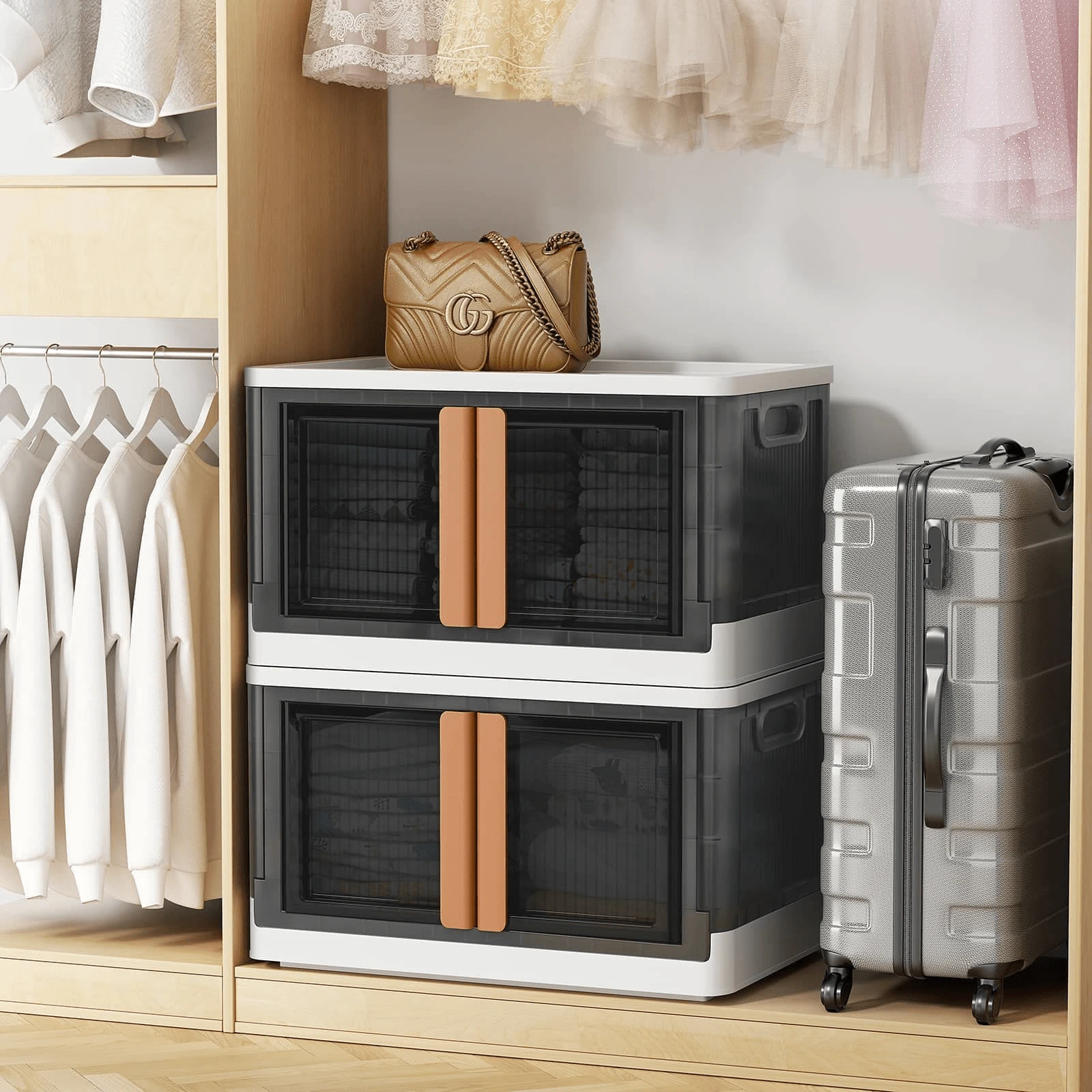 Plastic Storage Bin, 34 Qt./9 Gallon Stackable Storage Bin, Folding ...