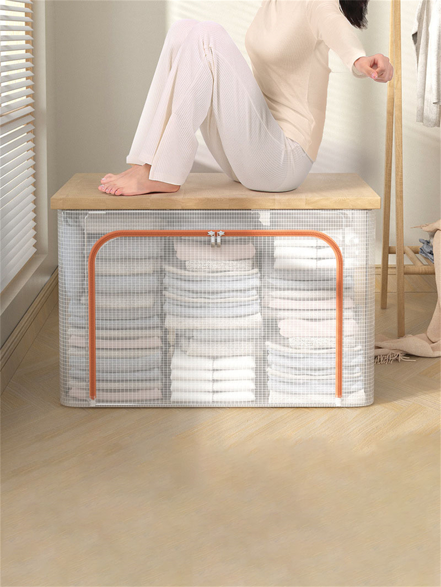 1pc Orange Large Capacity Comforter Storage Bag, Pvc Transparent ...