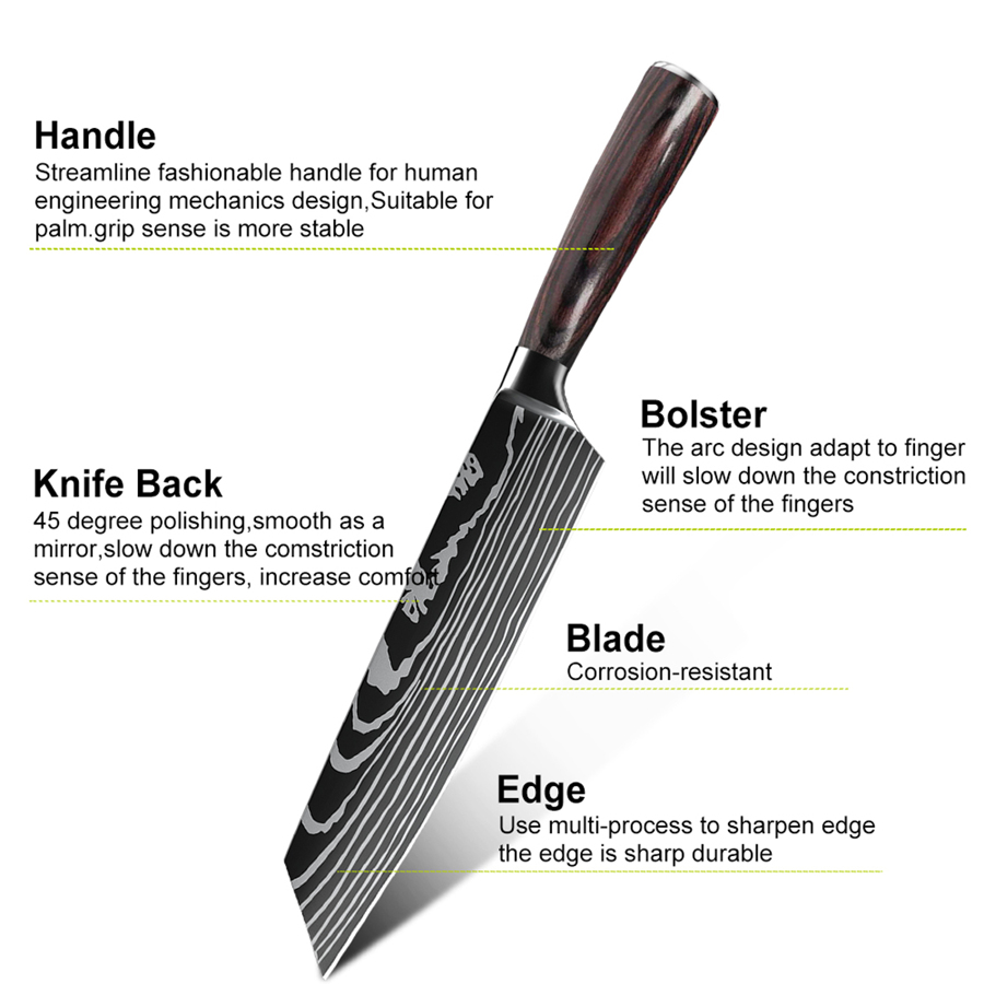 10 Types Of Chef Knives, Kitchen Knife With Pattern, Stainless Steel ...