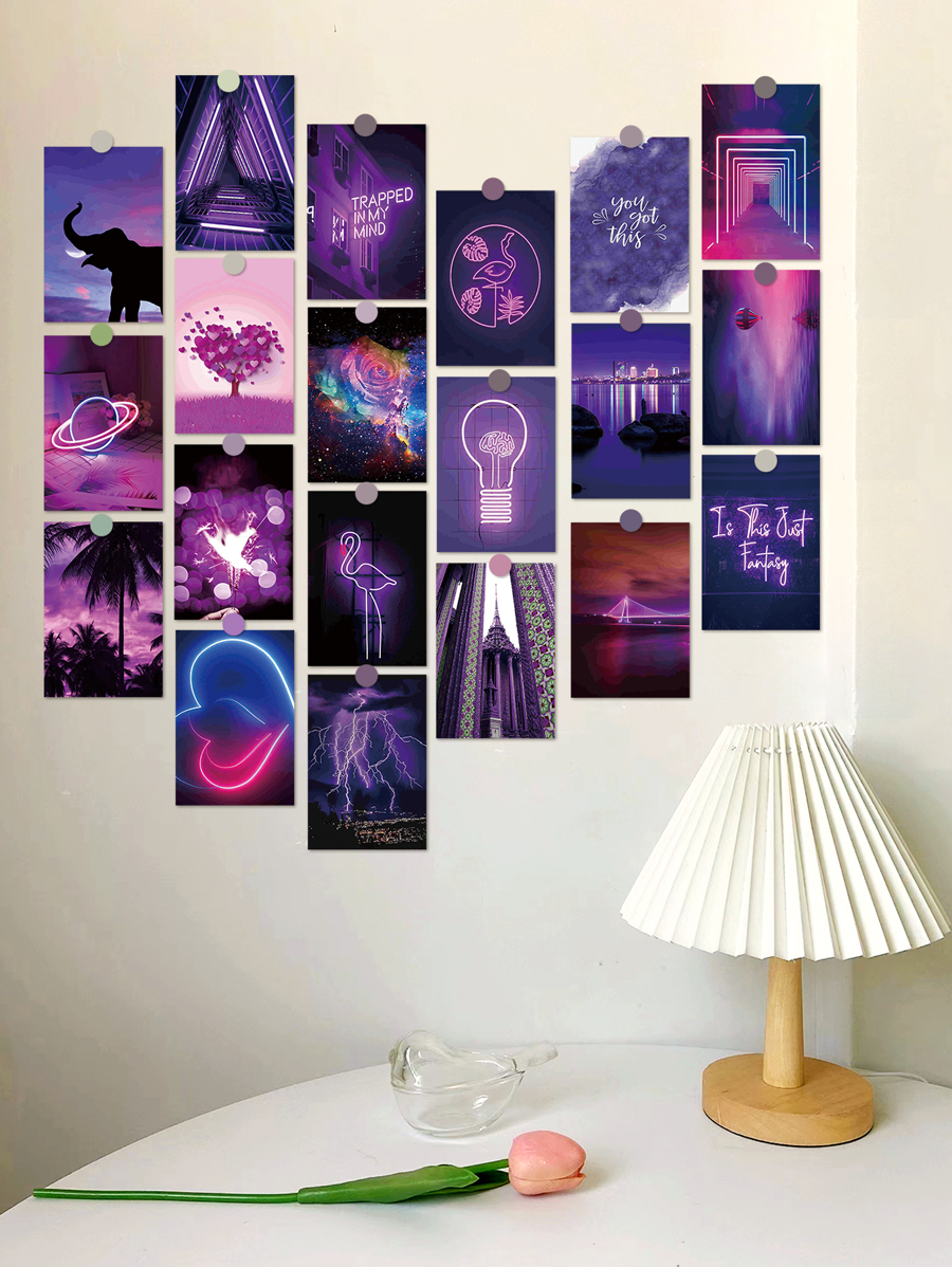 50pcs Room Decor Aesthetic, Charm Purple Pastel Wall Collage Kit ...