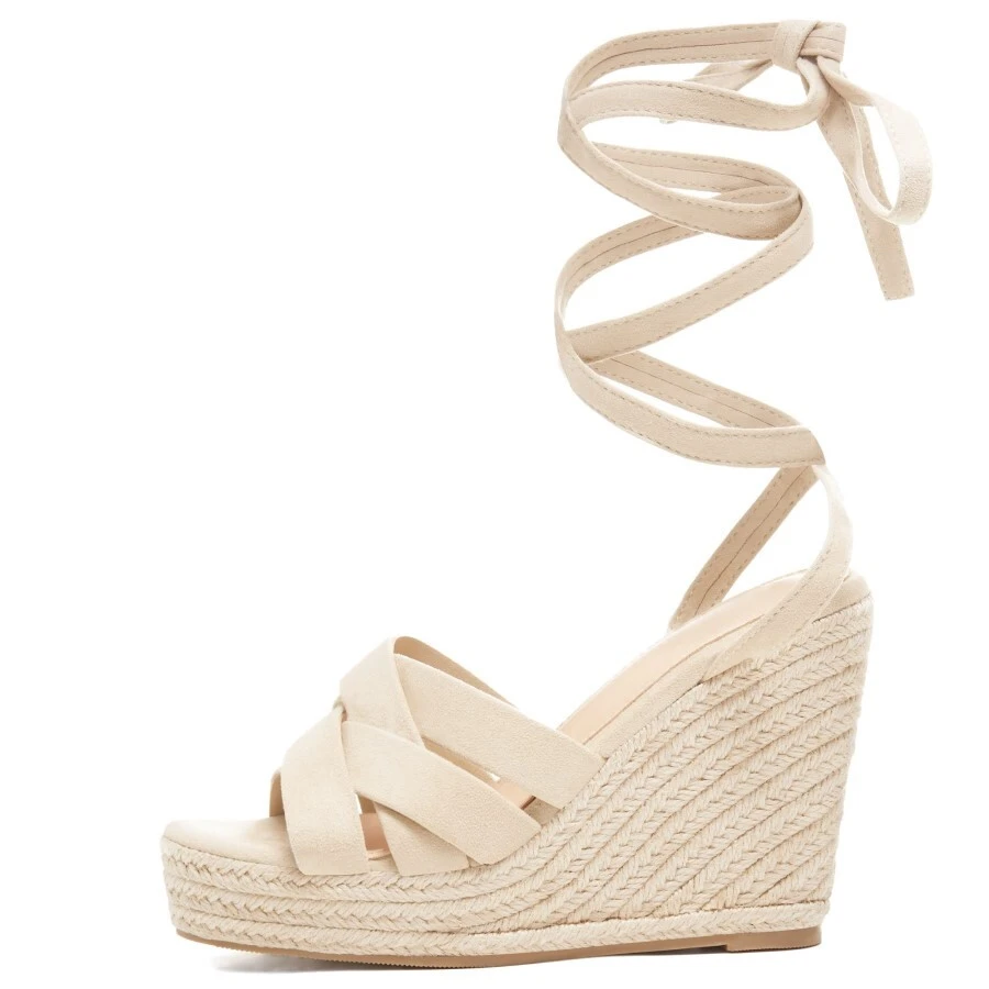 Women's Lace Up Espadrille Sandals Open Toe Platform Ankle Strap ...