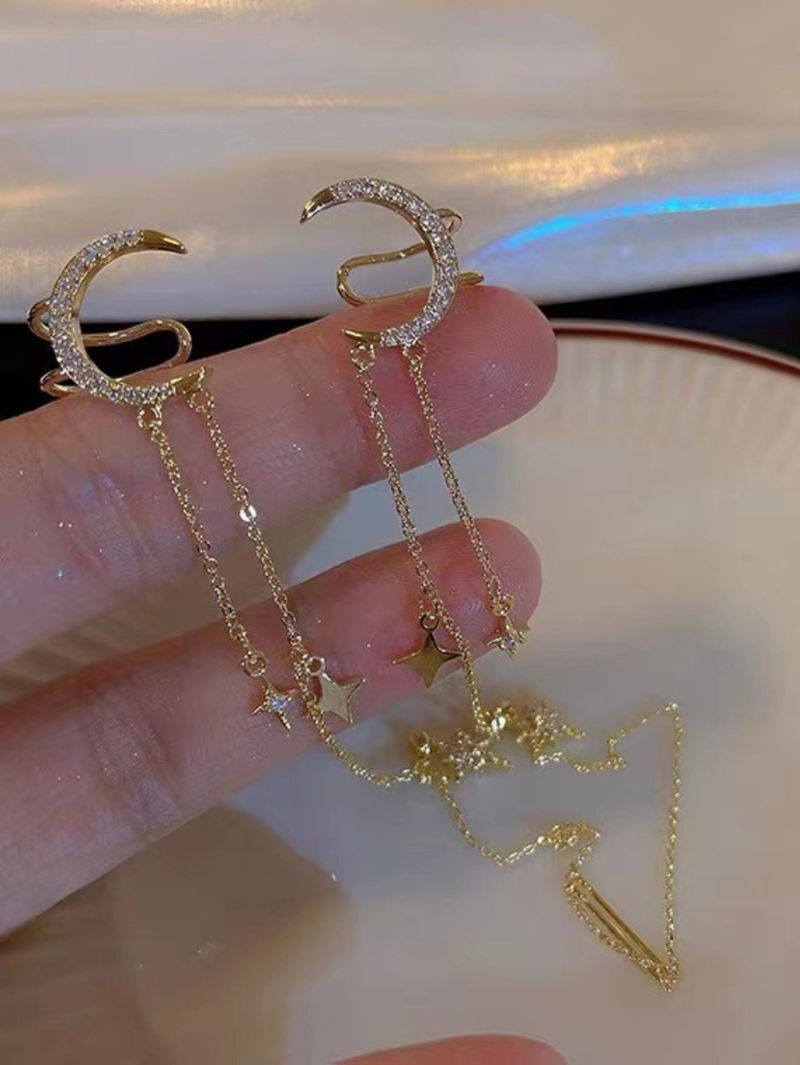 1pair Sweet And Delicate Ladies' Long Tassel Ear Cuffs With Unique ...