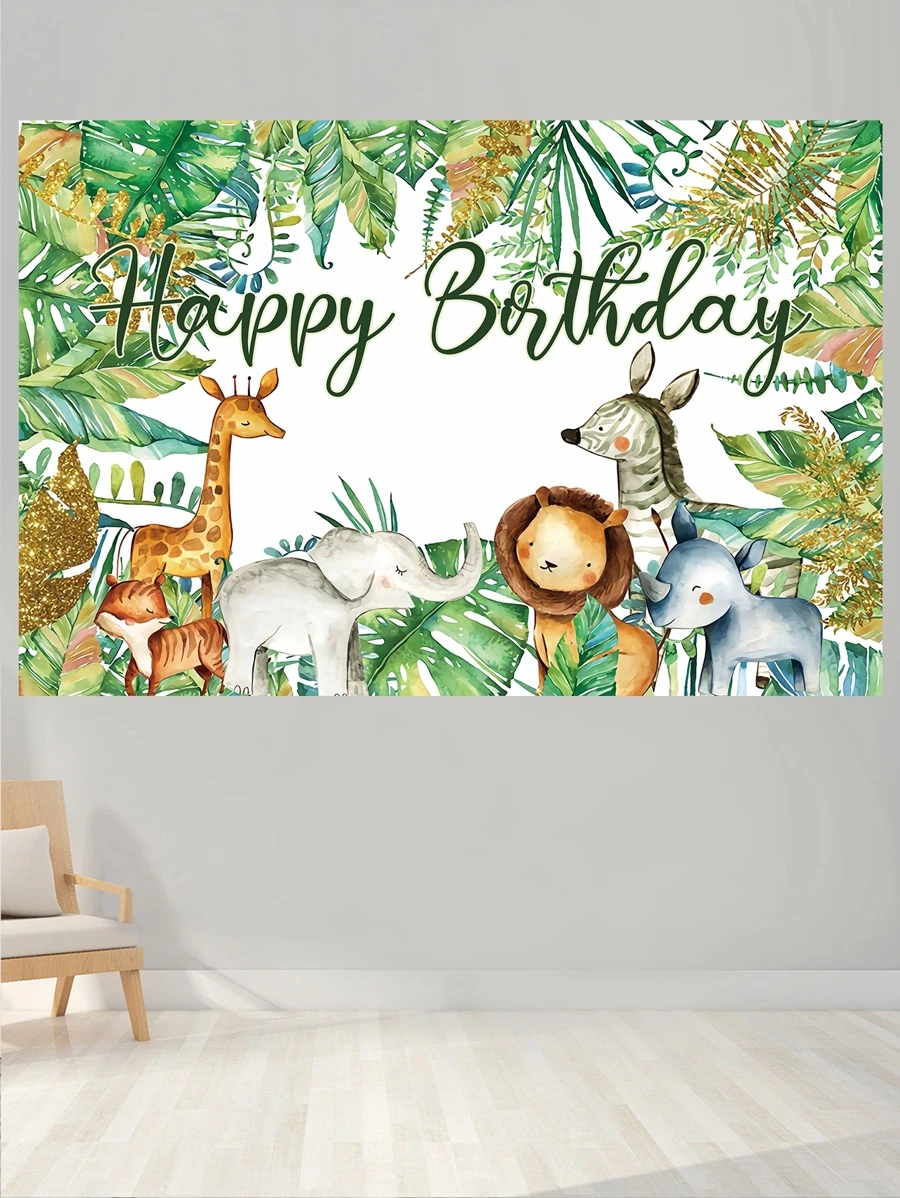 1pc Jungle Safari Theme Polyester Party Background Cloth Green Forest ...