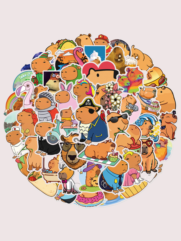 50pcs Cute Cartoon Capybara Doodle Stickers | SHEIN USA