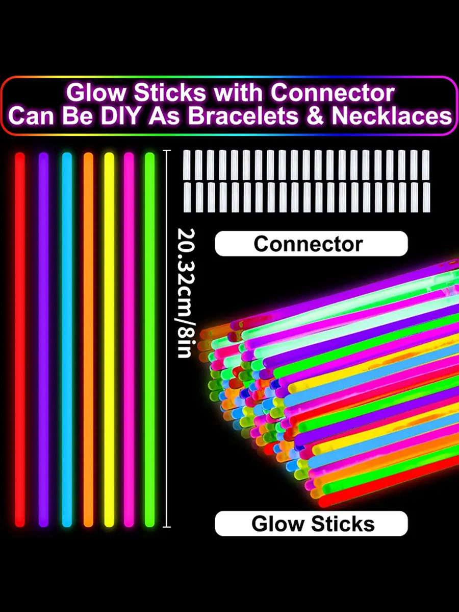 15/50/100pcs Glow Stick With Connectors, Luminous Wristbands For Party ...