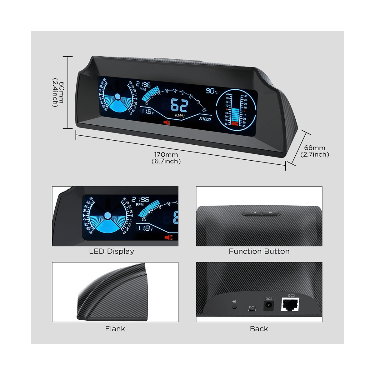 X90 On-Board Computer Display OBD2 Car Speedometer OBD Gauge with Tilt ...