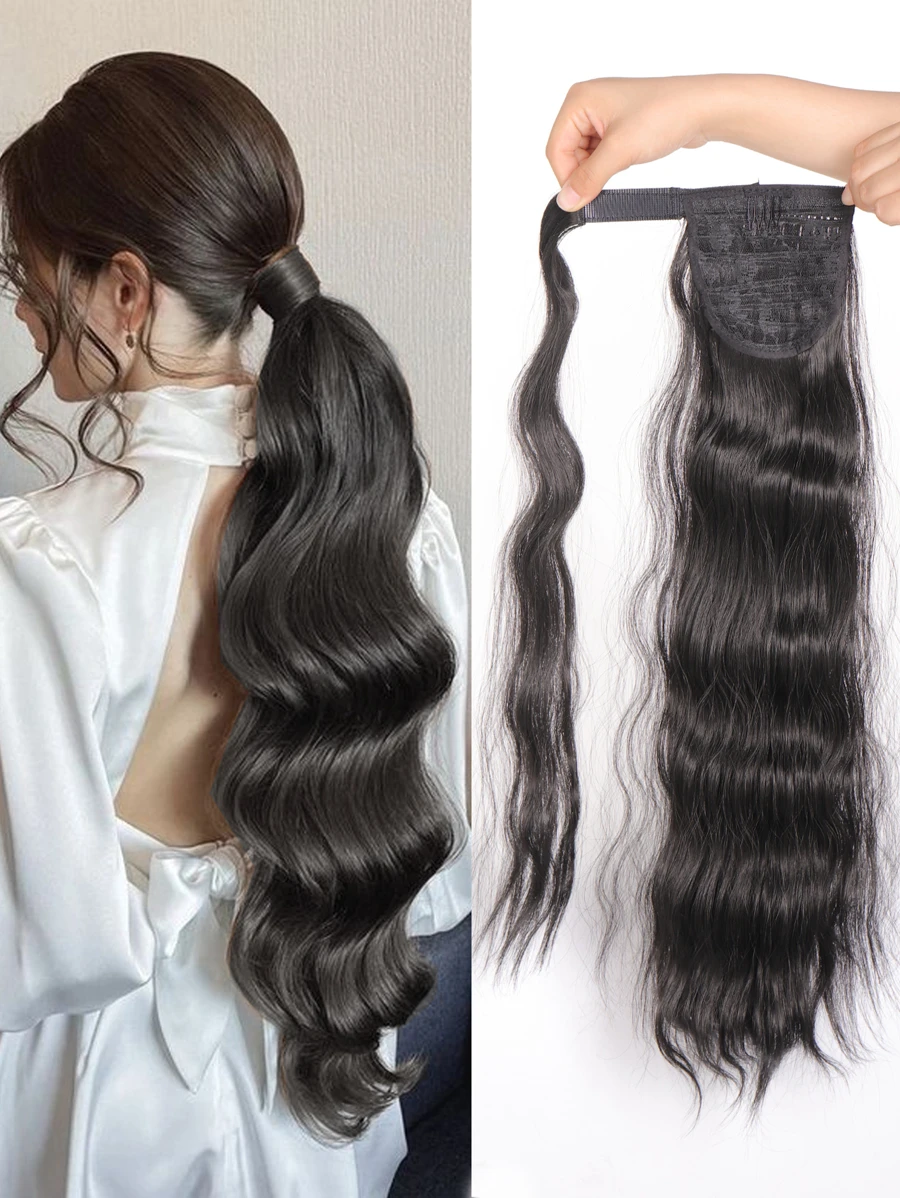 24inch Synthetic Artificial Fake Ponytail Wig Hook And Loop Clip In ...