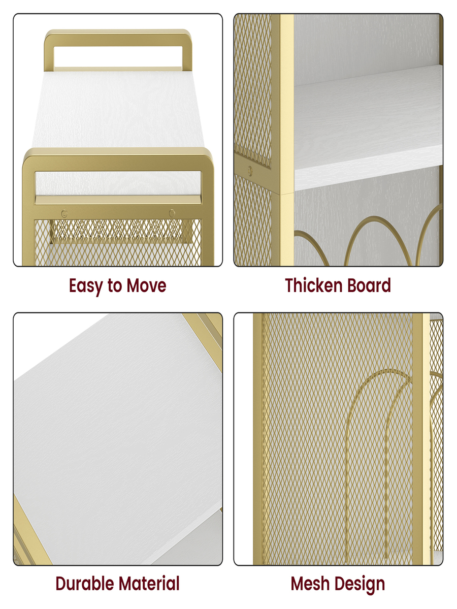 Record Player Stand with Storage, Gold Wooden Turntable Stand with Mesh ...