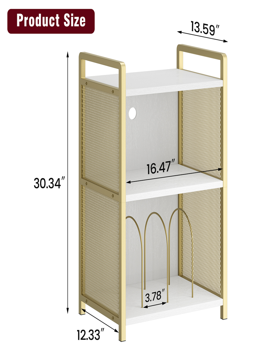 Record Player Stand with Storage, Gold Wooden Turntable Stand with Mesh ...