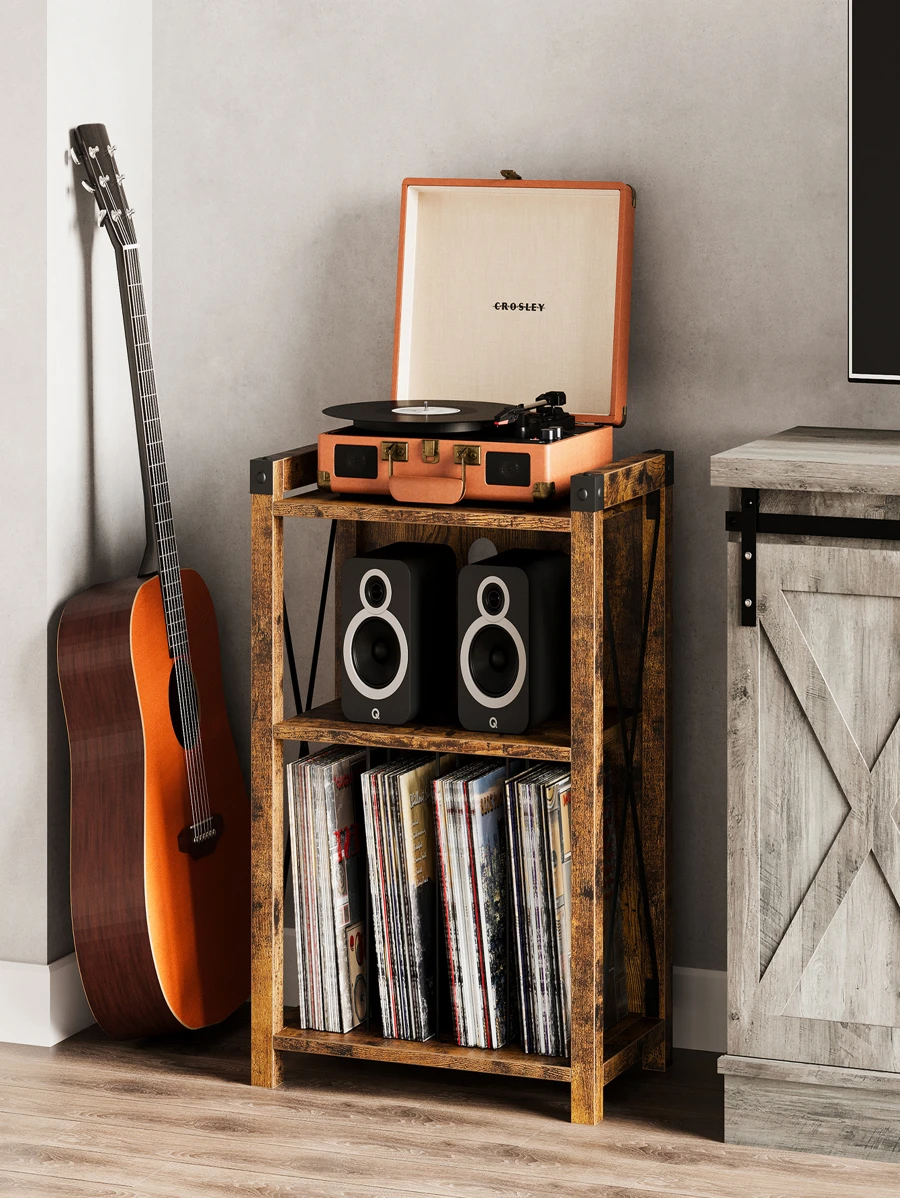 Record Player Stand With Storage, Farmhouse Wooden Turntable Stand With ...