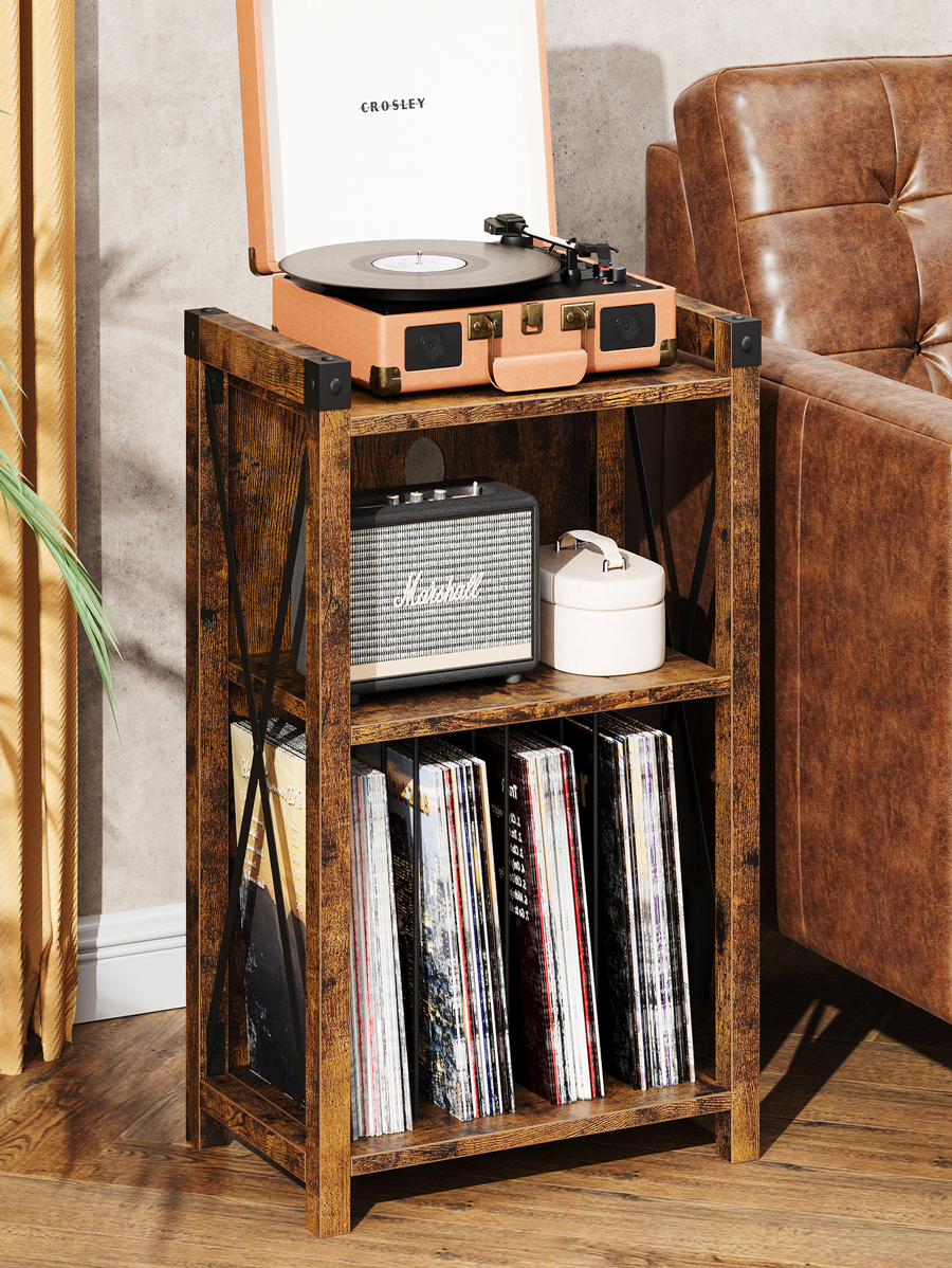 Record Player Stand With Storage, Farmhouse Wooden Turntable Stand With ...