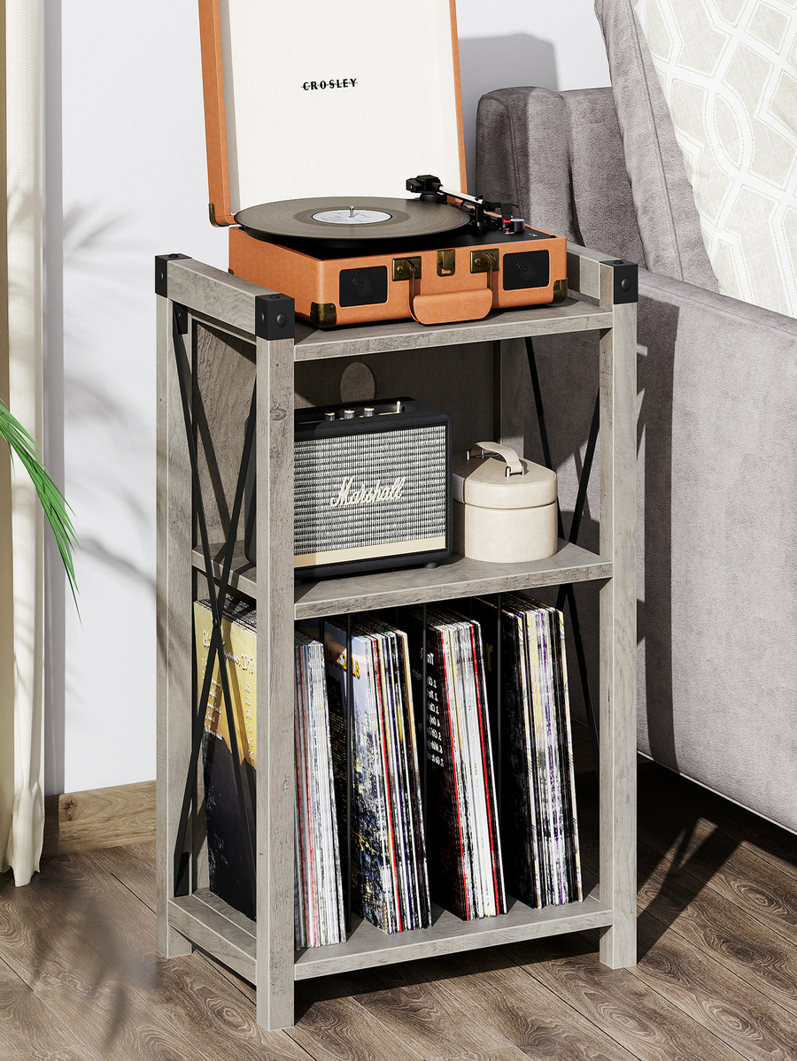 Record Player Stand With Storage, Farmhouse Wooden Turntable Stand With ...