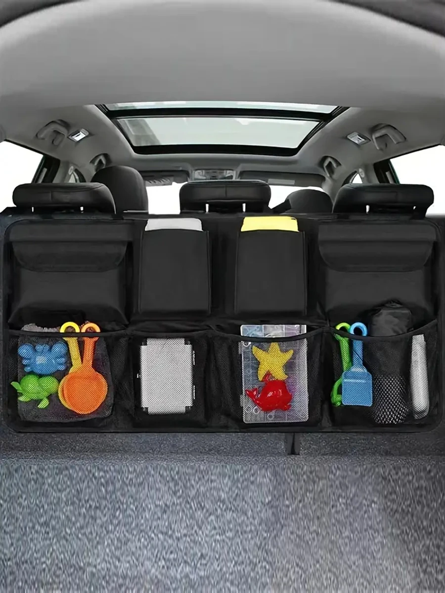 Car Trunk Organizer Bag, Adjustable Backseat Storage Bag Net High ...